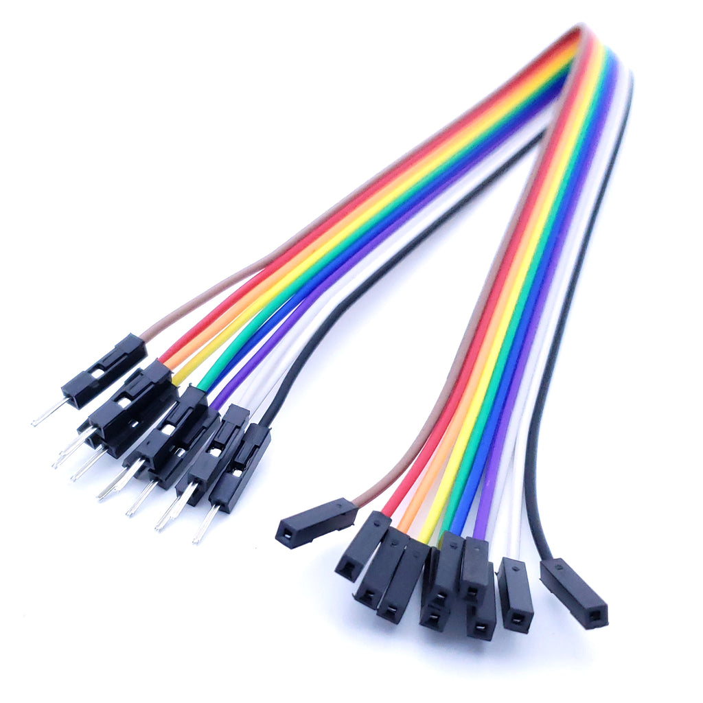 12" Male-Female Rainbow Breadboard Jumper Wire for Arduino - 10 Pack